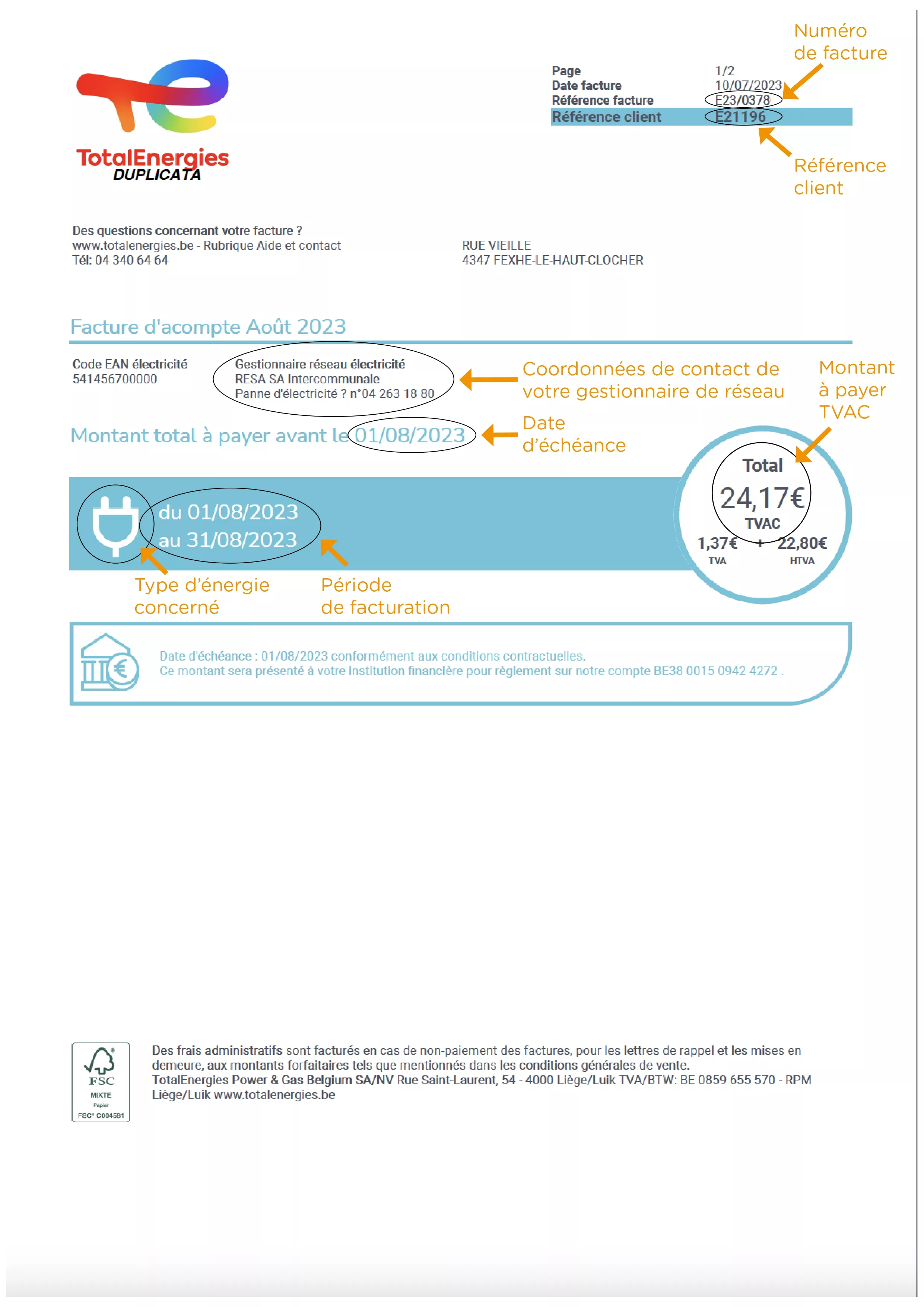 Factures d'acompte mensuelles | TotalEnergies Belgique